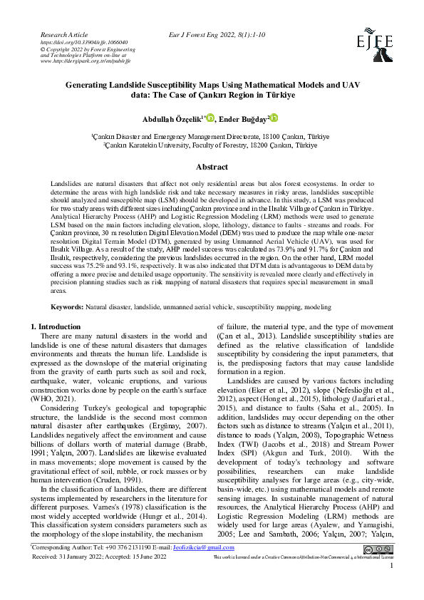 (PDF) Generating Landslide Susceptibility Maps Using Mathematical Models and UAV data: The Case ...