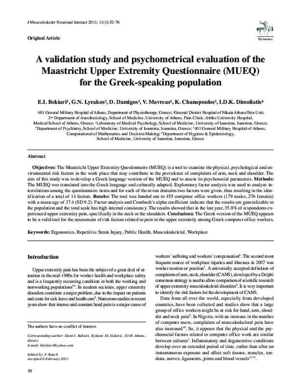 (PDF) A validation study and psychometrical evaluation of the Maastricht Upper Extremity ...