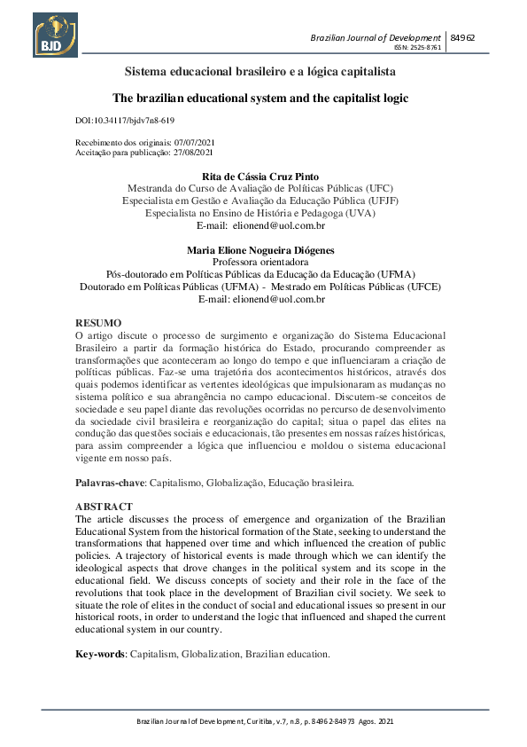 (PDF) Sistema educacional brasileiro e a lógica capitalista / The brazilian educational system ...