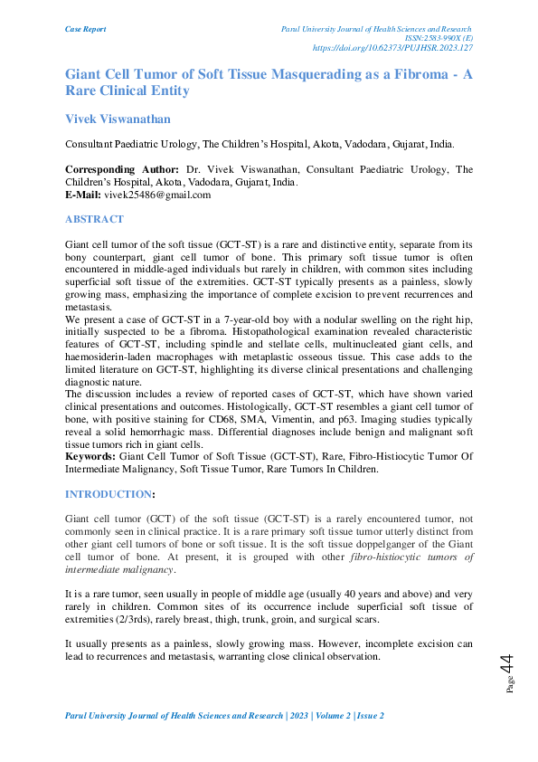 (PDF) Giant Cell Tumor of Soft Tissue Masquerading as a Fibroma - A ...