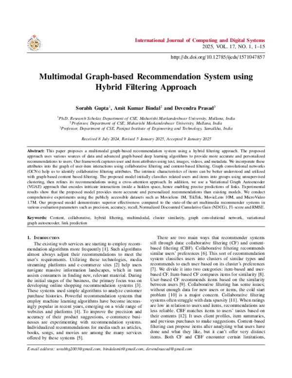 (PDF) Multimodal Graph-based Recommendation System using Hybrid Filtering Approach