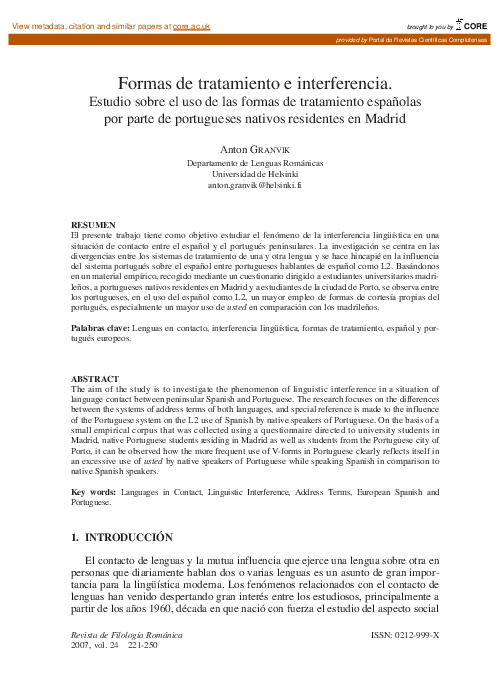 (PDF) Formas de tratamiento e interferencia: estudio sobre el uso de ...