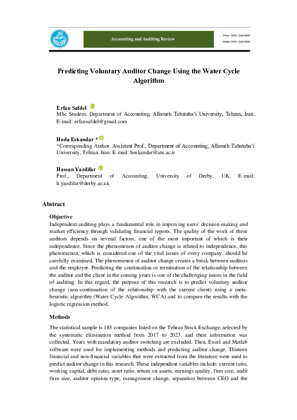 (PDF) Predicting Voluntary Auditor Change Using the Water Cycle Algorithm