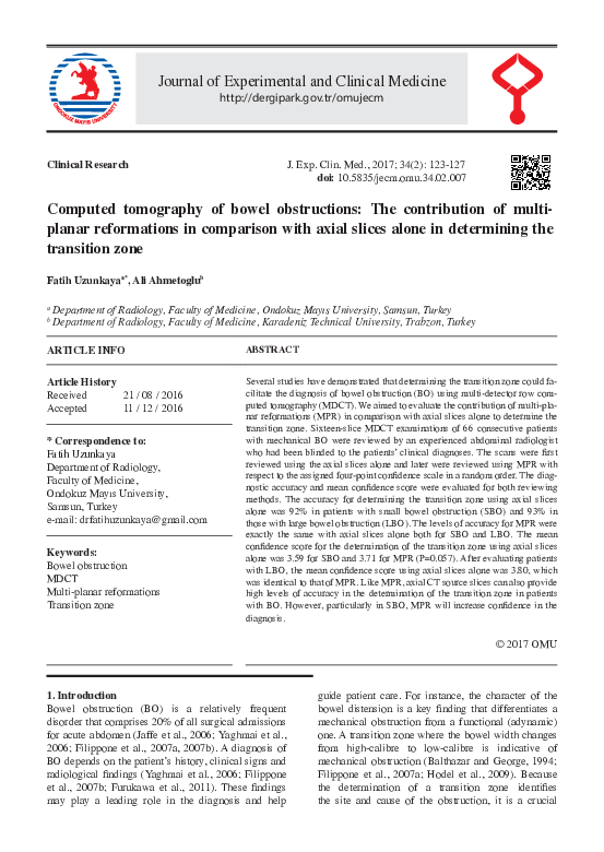 (PDF) Computed tomography of bowel obstructions: The contribution of multiplanar reformations in ...