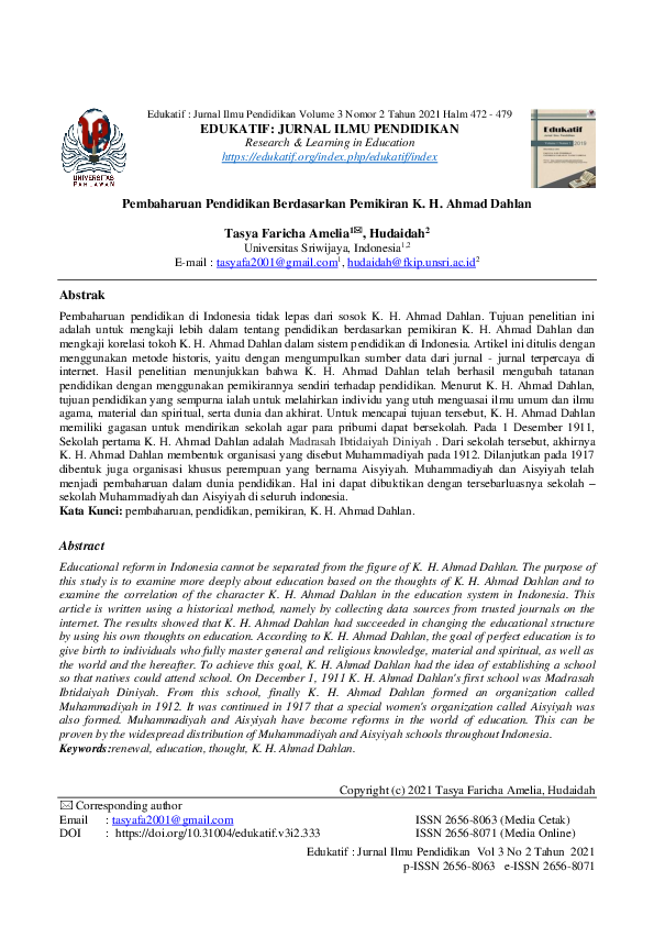(PDF) Pembaharuan Pendidikan Berdasarkan Pemikiran K. H. Ahmad Dahlan