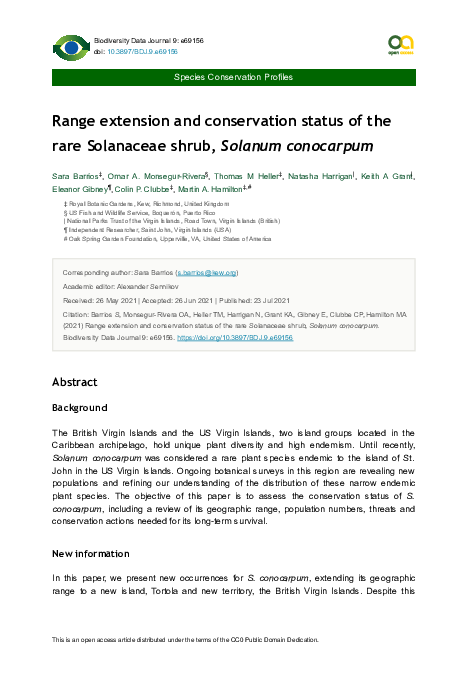 (PDF) Range extension and conservation status of the rare Solanaceae ...