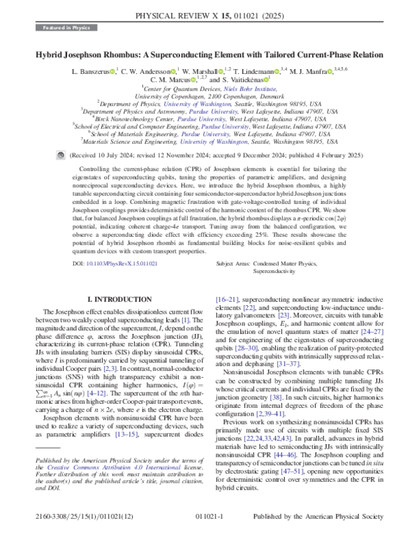 (PDF) Hybrid Josephson Rhombus: A Superconducting Element with Tailored ...