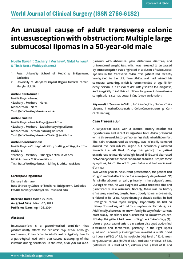 (PDF) An unusual cause of adult transverse colonic intussusception with ...