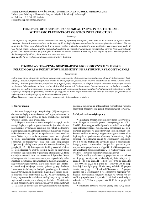 (PDF) The level of equipping ecological farms in south Poland with ...