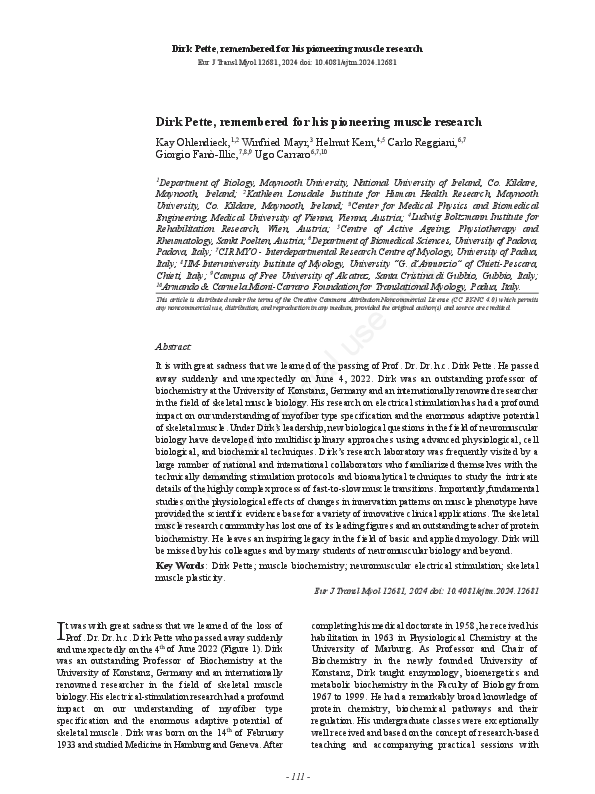(PDF) Dirk Pette, remembered for his pioneering muscle research