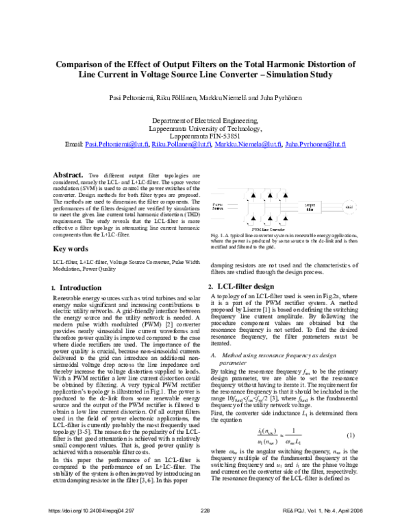(PDF) Comparison of the effect of output filters on the total harmonic ...