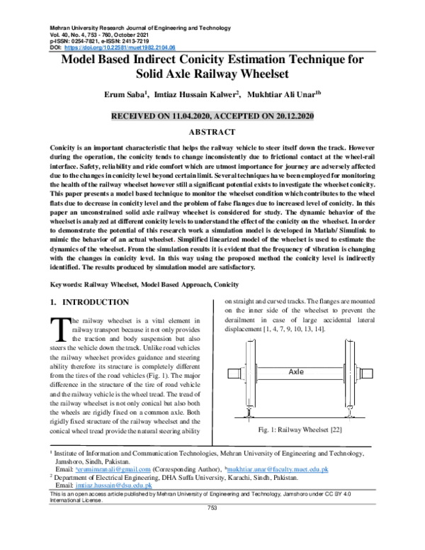 (PDF) Model Based Indirect Conicity Estimation Technique for Solid Axle ...