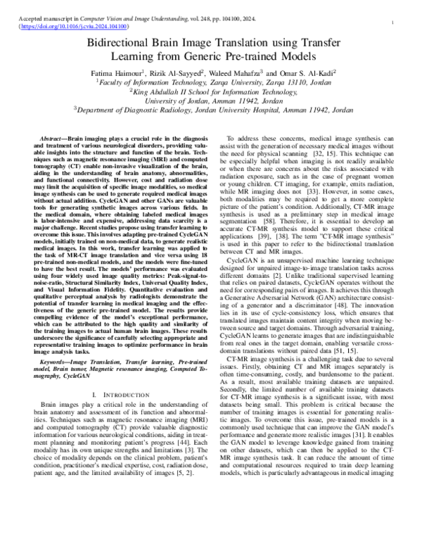 (PDF) Bidirectional Brain Image Translation using Transfer Learning ...