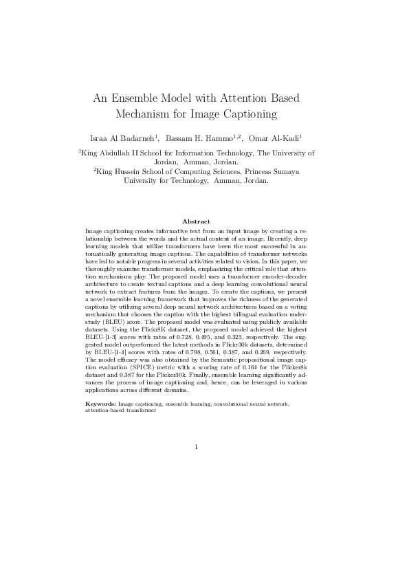 (PDF) An Ensemble Model with Attention Based Mechanism for Image Captioning