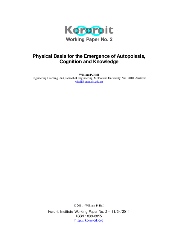 (PDF) Physical basis for the emergence of autopoiesis, cognition and knowledge