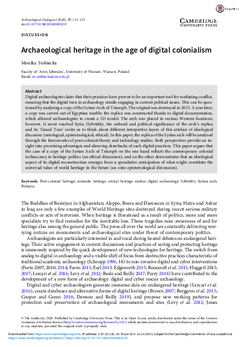 (PDF) Archaeological heritage in the age of digital colonialism