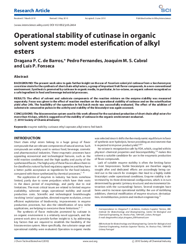 (PDF) Operational stability of cutinase in organic solvent system ...