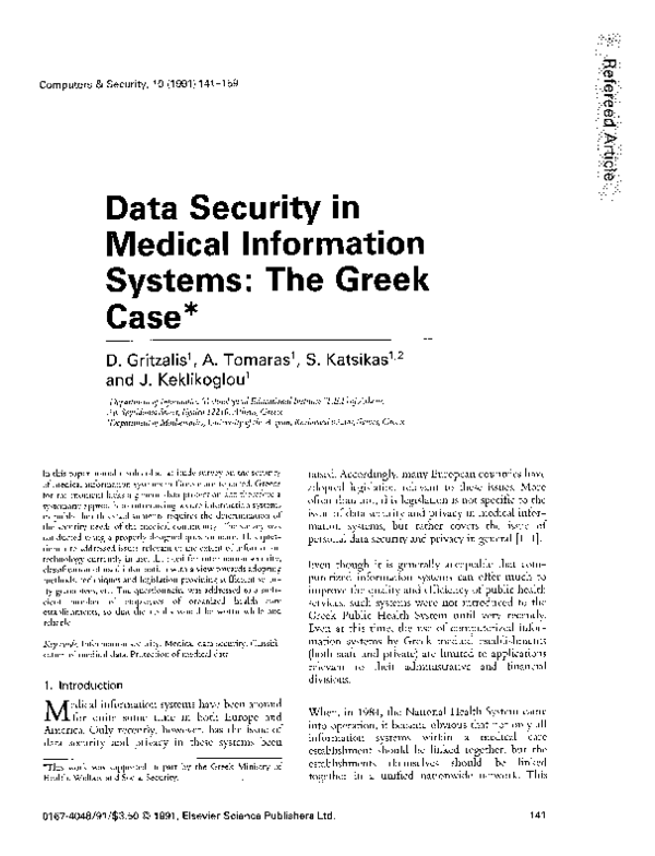 (PDF) Data security in medical information systems: The Greek case