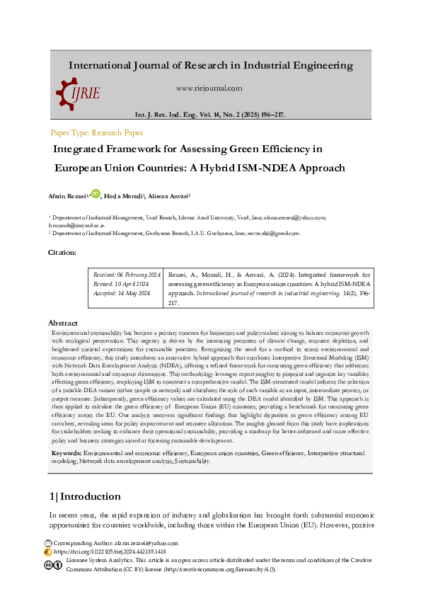 (PDF) Integrated framework for assessing green efficiency in European ...