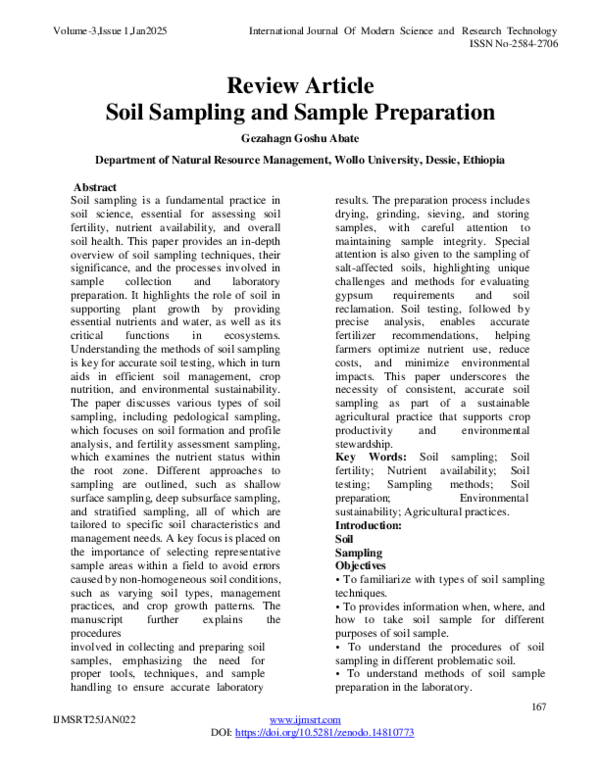 (PDF) Soil Sampling and Sample Preparation