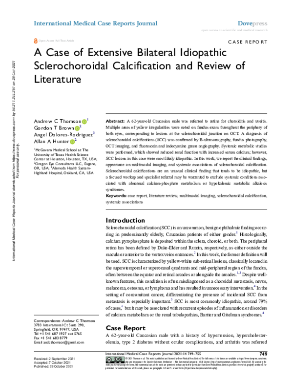 Pdf A Case Of Extensive Bilateral Idiopathic Sclerochoroidal Calcification And Review Of