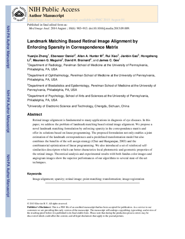 (PDF) Landmark matching based retinal image alignment by enforcing ...