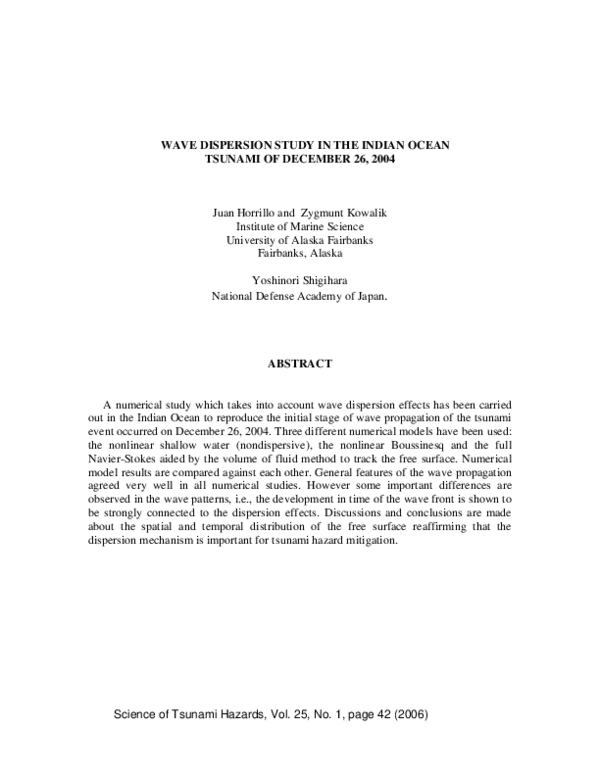 (PDF) Wave Dispersion Study in the Indian Ocean-Tsunami of December 26 ...