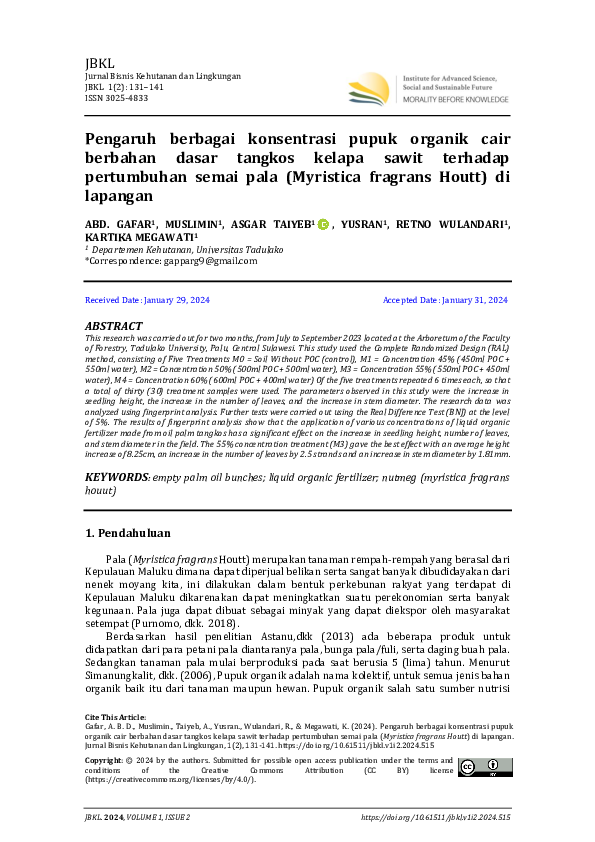 (PDF) Pengaruh berbagai konsentrasi pupuk organik cair berbahan dasar tangkos kelapa sawit ...