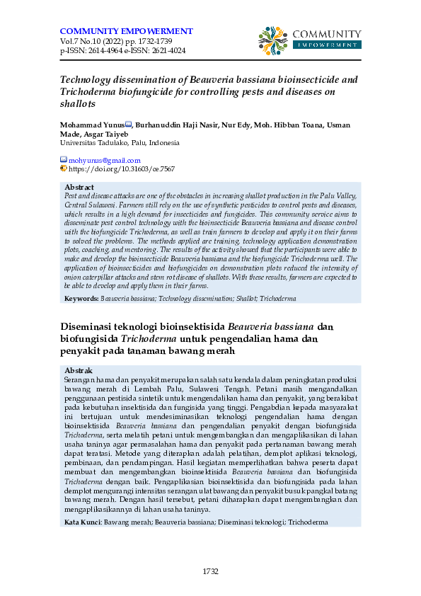 (PDF) Technology dissemination of Beauveria bassiana bioinsecticide and ...