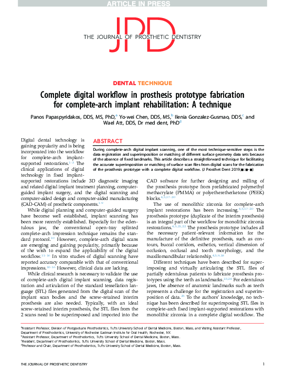 (PDF) Complete digital workflow in prosthesis prototype fabrication for ...