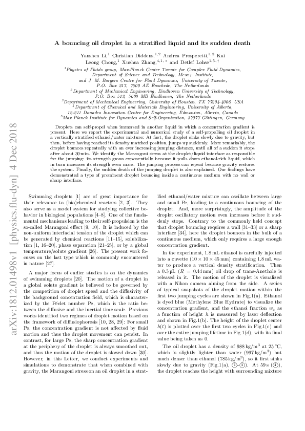(PDF) A bouncing oil droplet in a stratified liquid and its sudden death