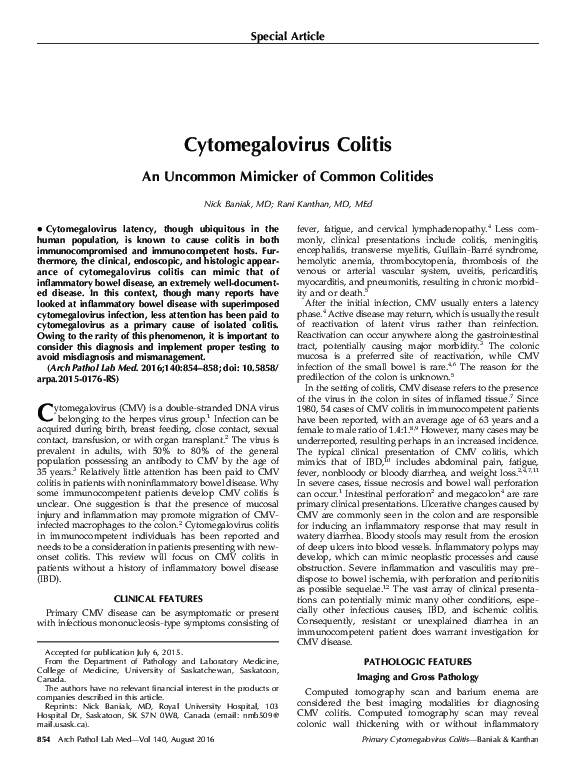 (PDF) Cytomegalovirus Colitis: An Uncommon Mimicker of Common Colitides