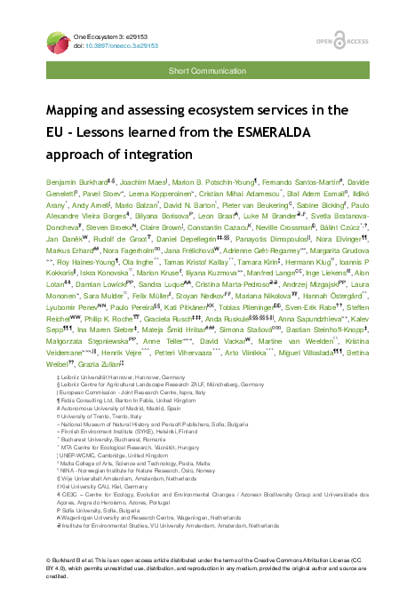 (PDF) Mapping and assessing ecosystem services in the EU - Lessons learned from the ESMERALDA ...