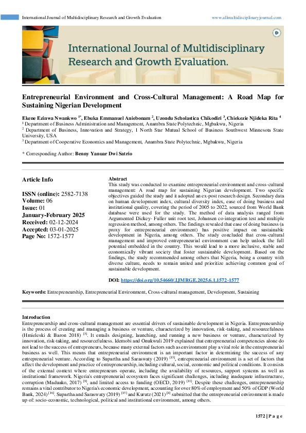 (PDF) Entrepreneurial Environment and Cross-Cultural Management: A Road ...