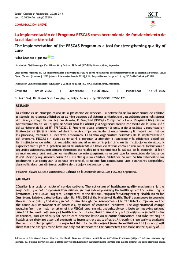 (PDF) La implementación del Programa FESCAS como herramienta de fortalecimiento de la calidad ...