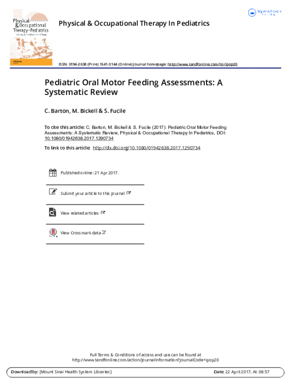(PDF) Pediatric Oral Motor Feeding Assessments: A Systematic Review