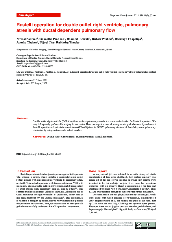 (PDF) Rastelli operation for double outlet right ventricle, pulmonary ...