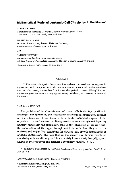 (PDF) Mathematical Model of Leukemic-Cell Circulation in the Mouse