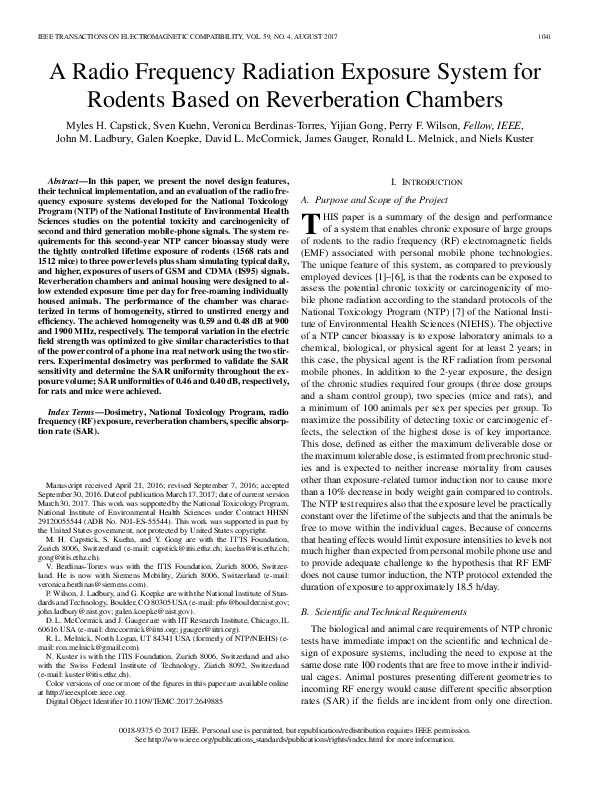 (PDF) A Radio Frequency Radiation Exposure System for Rodents Based on ...