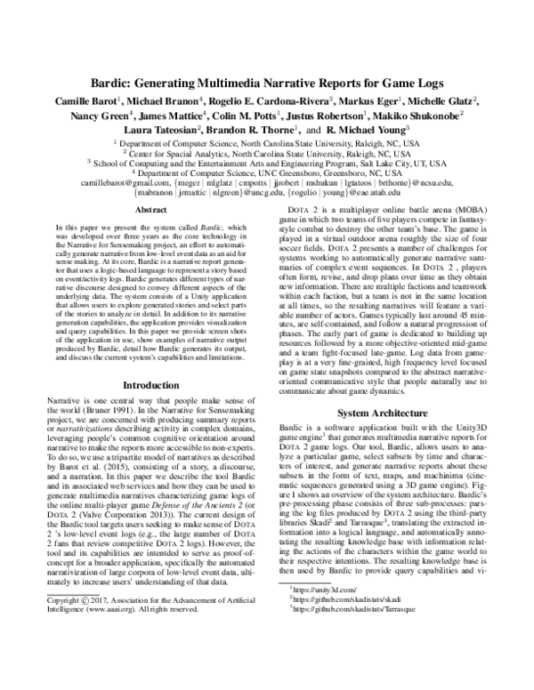 (PDF) Bardic : Generating Multimedia Narrative Reports for Game Logs