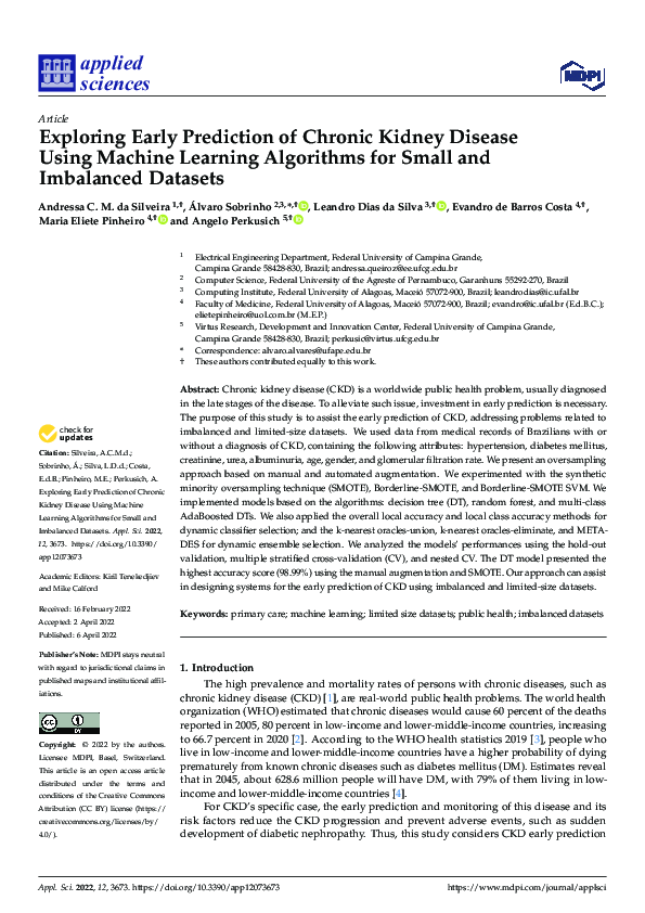 (PDF) Exploring Early Prediction of Chronic Kidney Disease Using Machine Learning Algorithms for ...