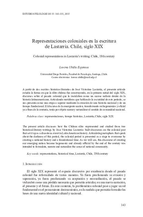 (PDF) Representaciones coloniales en la escritura de Lastarria. Chile ...