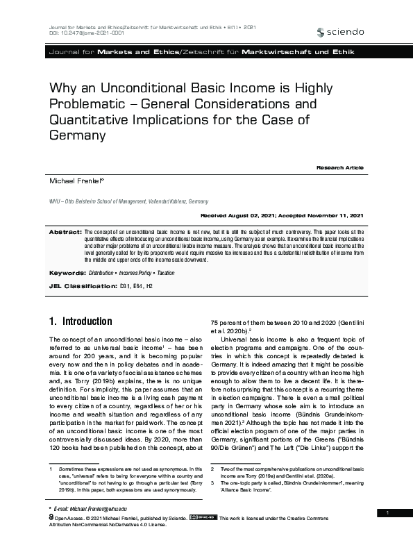 (PDF) Why an Unconditional Basic Income is Highly Problematic – General Considerations and ...