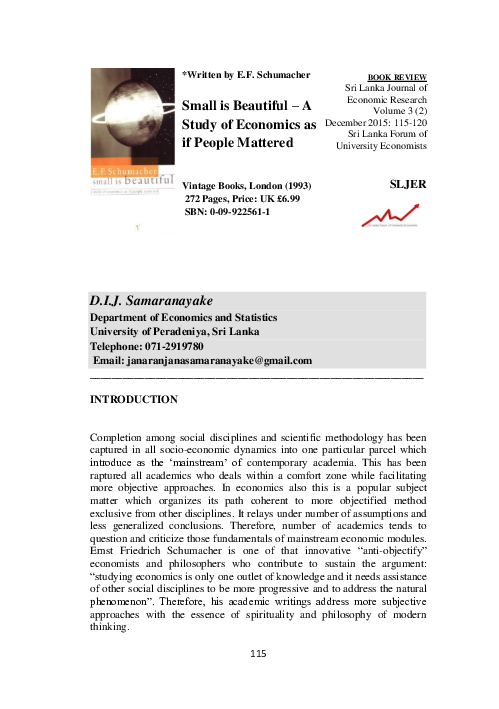 (PDF) Small is Beautiful: A Study of Economics as if People Mattered