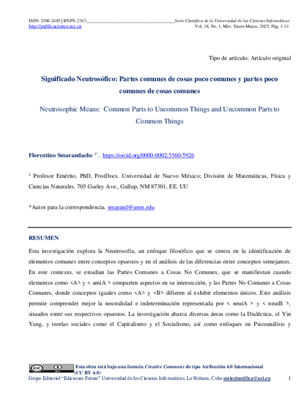 (PDF) Significado Neutrosófico: Partes comunes de cosas poco comunes y ...
