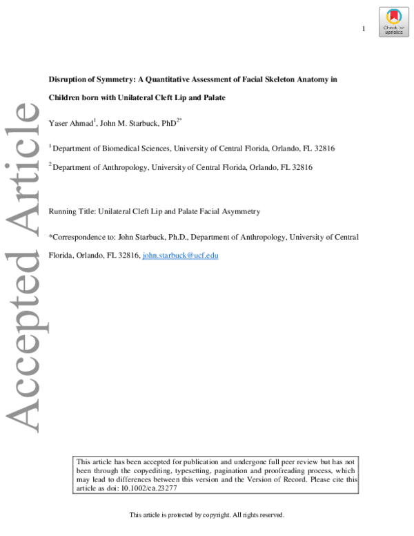 (PDF) Disruption of symmetry: A quantitative assessment of facial ...