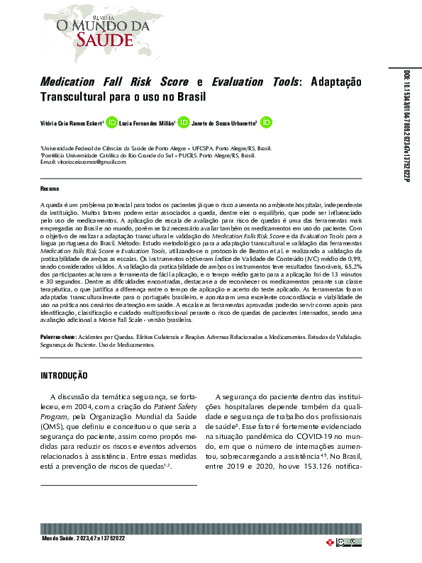(PDF) Medication Fall Risk Score and Evaluation Tools: Cross-Cultural ...