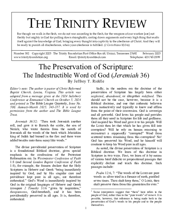(PDF) Jeffrey T. Riddle, "The Preservation of Scripture: The ...