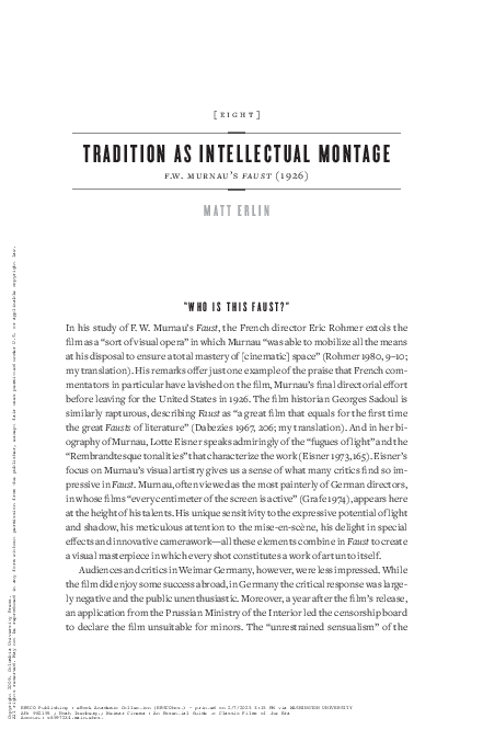 (PDF) Tradition as Intellectual Montage: F.W. Murnau's Faust (1926)