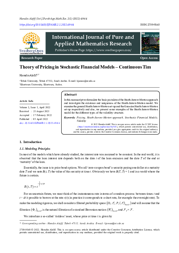 (PDF) Theory of Pricing in Stochastic Financial Models -Continuous Tim